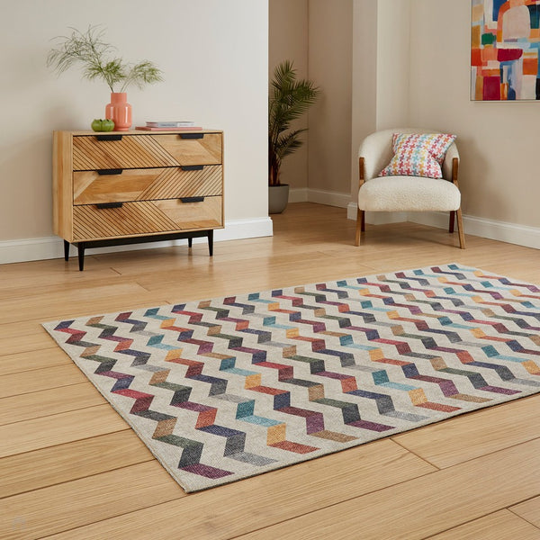 On Sale Washable Coral H1059 Modern Geometric Lightweight Printed Polyester Flatweave Multi Rug ...