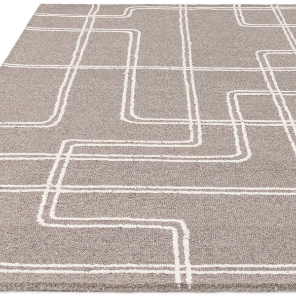On Sale Ada Modern Plain Geometric Ivory Hi-Low Loop Linear Path Hand ...