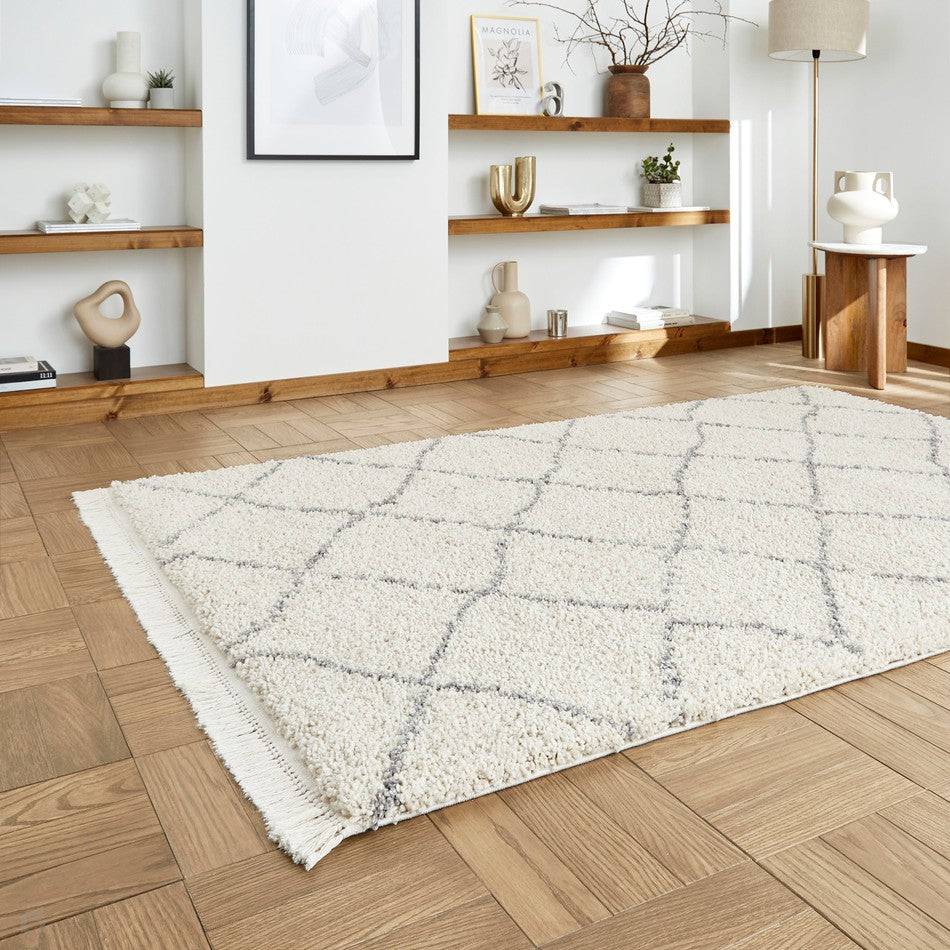 On Sale Boho 5413 Modern Moroccan Berber Soft Plush Shaggy Cream Rug ...