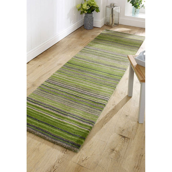 On Sale Carter Modern Stripe Hand Woven Wool Green/Grey/Beige Runner ...