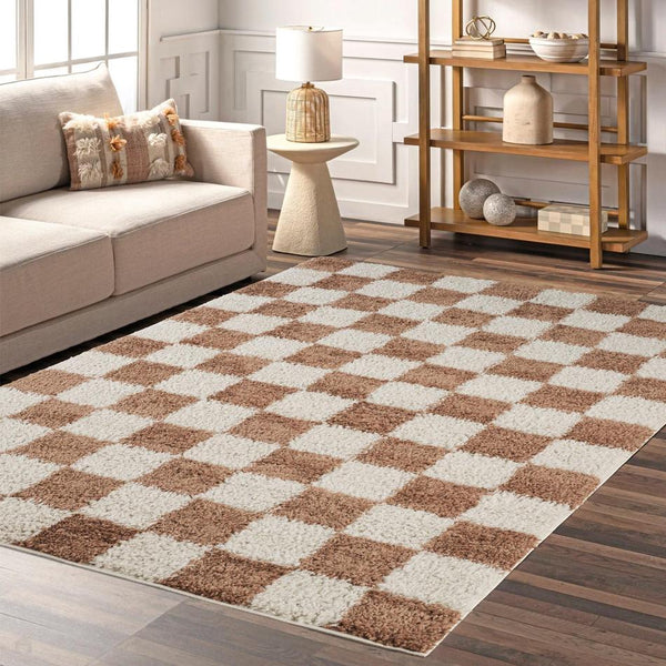 Chester Check CHS01 Terracotta Tan Rug