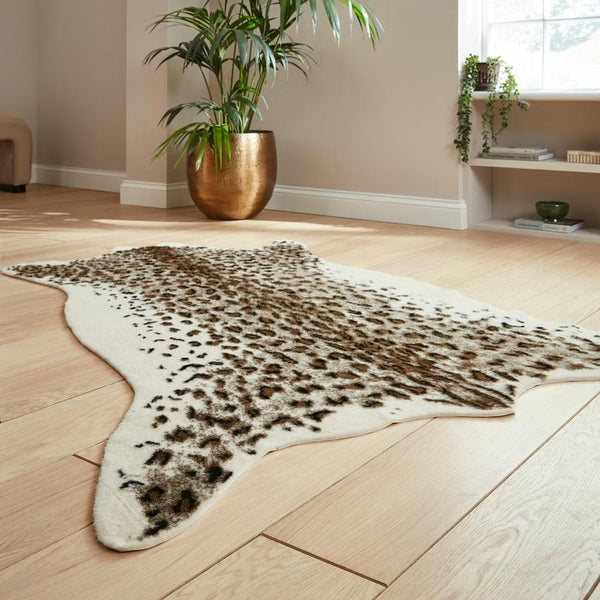 Faux Fur Leopard Print Soft White/Golden Tan/Warm Beige/Black/Chocolat