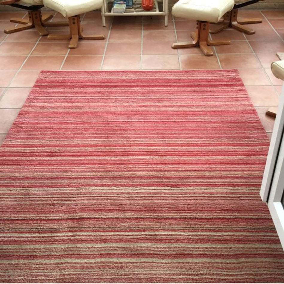 On Sale Fine Stripes Modern Stripe Hand-Woven Wool Red Rug Lowest Price ...