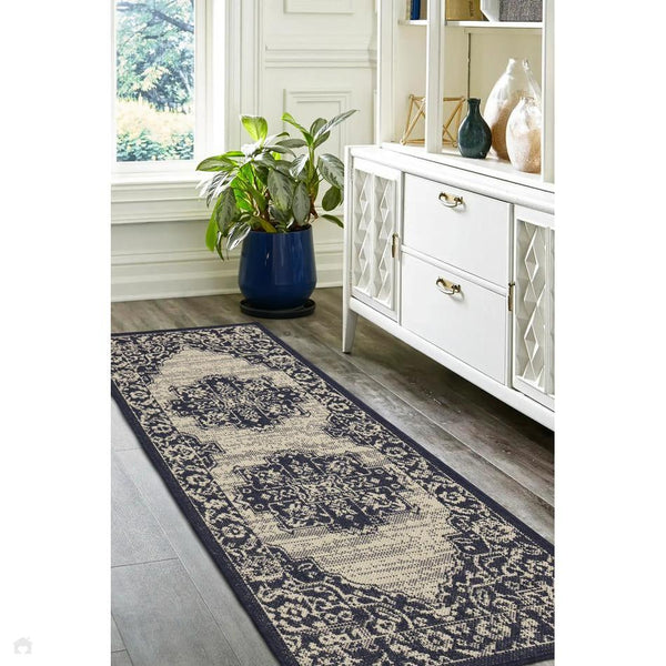 Flatweave Gel Medallion Navy Runner