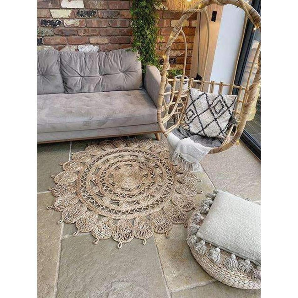 Jute Plain Hand-Woven Flatweave Natural/Brown/Cream Round Rug Lowest ...