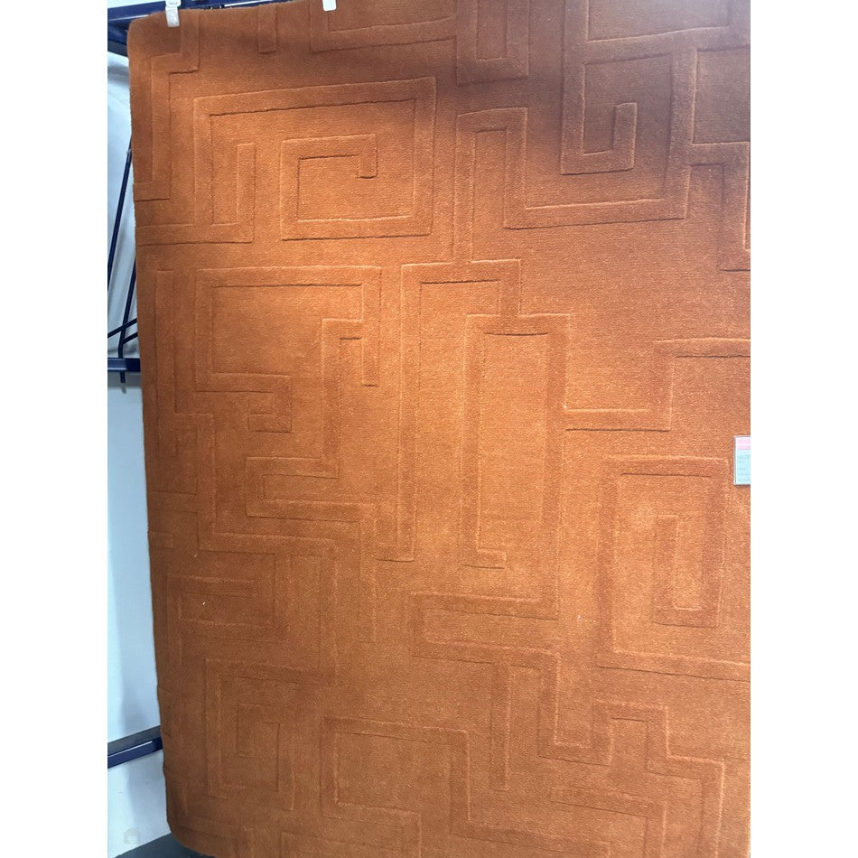 On Sale Maze Modern Geometric Hand-Carved Hi-Low Textured Wool Rust Rug ...