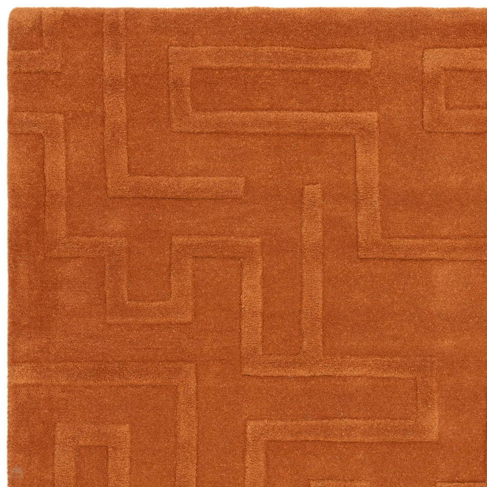 On Sale Maze Modern Geometric Hand-Carved Hi-Low Textured Wool Rust Rug ...