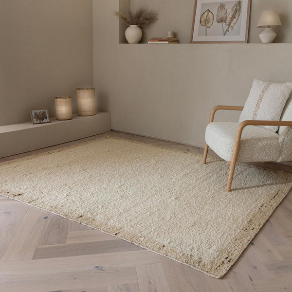 Napa Border Modern Plain Border Organic Hand-Woven Textured Wool Loop