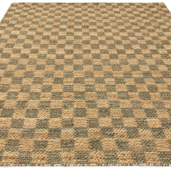 Naturi Jute Check Hand-Woven Textured Lightweight Flatweave Olive Gree