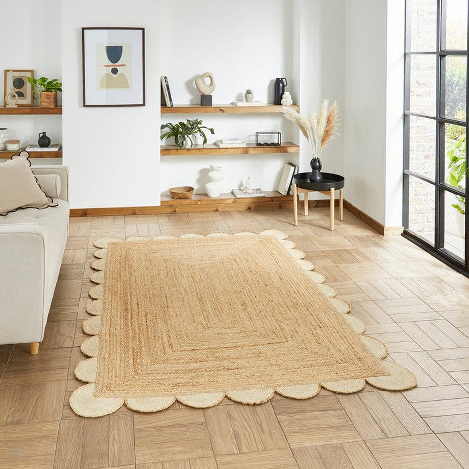 On Sale Savannah Jute Scallop Natural/Natural Beige Rug Lowest Price £ ...