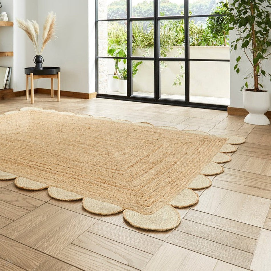 On Sale Savannah Jute Scallop Natural/Natural Beige Rug Lowest Price £ ...
