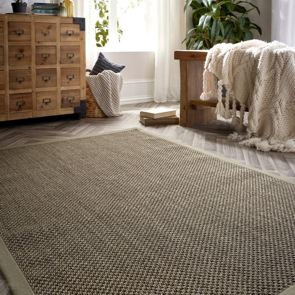 On Sale Sisal Border Plain Hand-Woven Textured Natural Fibre Flatweave ...