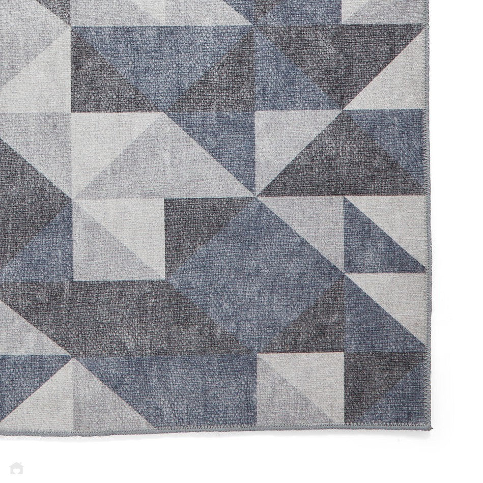 On Sale Washable Coral H1057 Modern Geometric Lightweight Printed Polyester Flatweave Blue/Grey ...