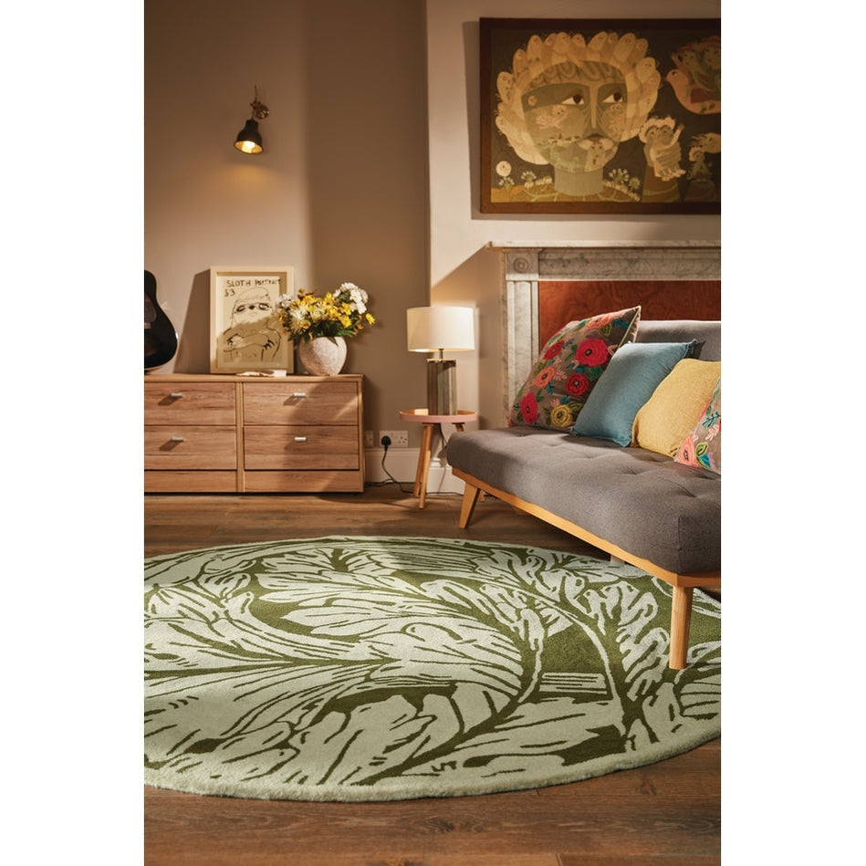 Heritage Floral 2 Moss Round Rug Lowest Price £349.00 | Rug Love